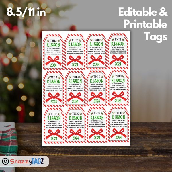 Editable Christmas Ribbon Ornament Tag Template, Height Ribbon Keepsake ...