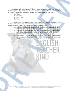 To Kill a Mockingbird Chapter 5 Close Reading Analysis Worksheet - Made ...