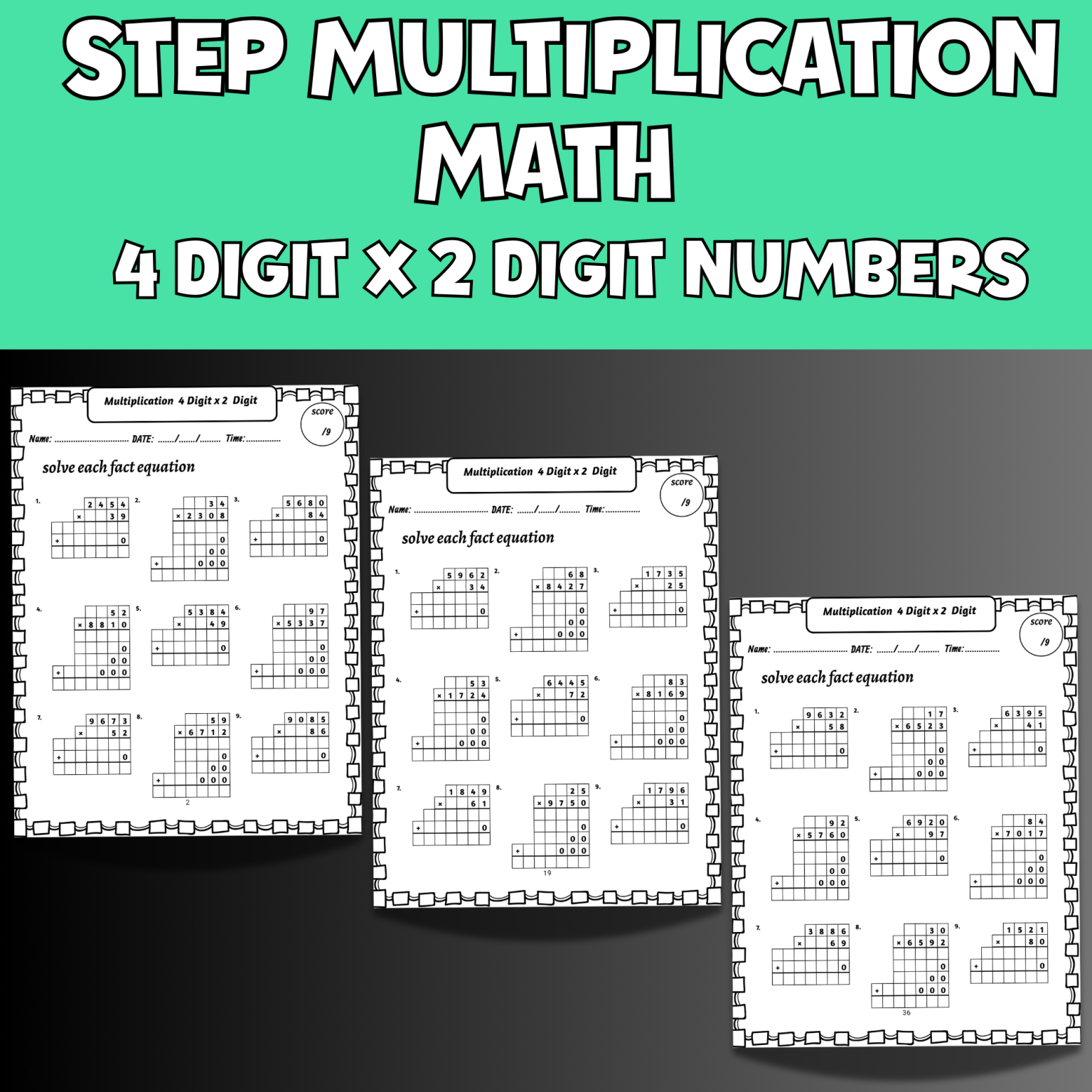 Step Multiplication Math Practice Worksheets , 4Digit x 2Digit Numbers ...