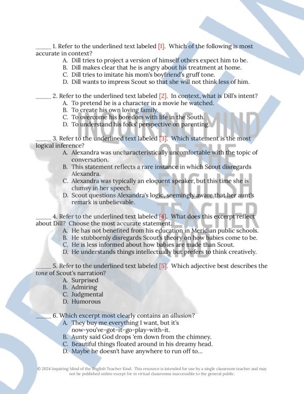 To Kill a Mockingbird Chapter 14 Close Reading Analysis Worksheet ...