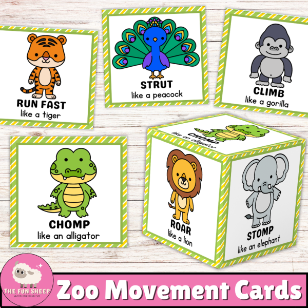 Zoo Movement Cards | Zoo Animals Dice Game Brain Break Transition ...