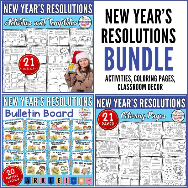 New Year’s Resolution Bulletin Board Set – 20 Motivational Posters ...