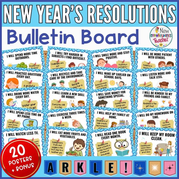 New Year’s Resolution Bulletin Board Set – 20 Motivational Posters ...
