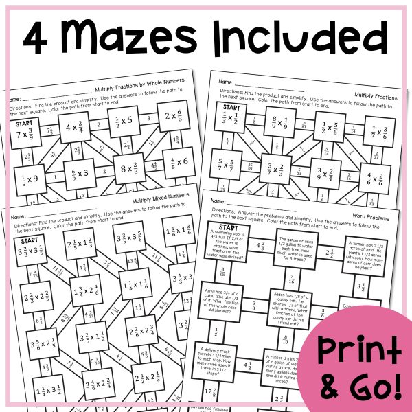 Multiplying Fractions Math Maze Worksheets - 5th Grade | Made By Teachers