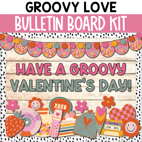 Vintage Retro Groovy Valentines Day Bulletin Board February Door Decor ...