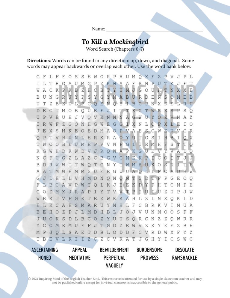 To Kill a Mockingbird Chapters 6-7 Quiz, Inference Worksheets, and ...