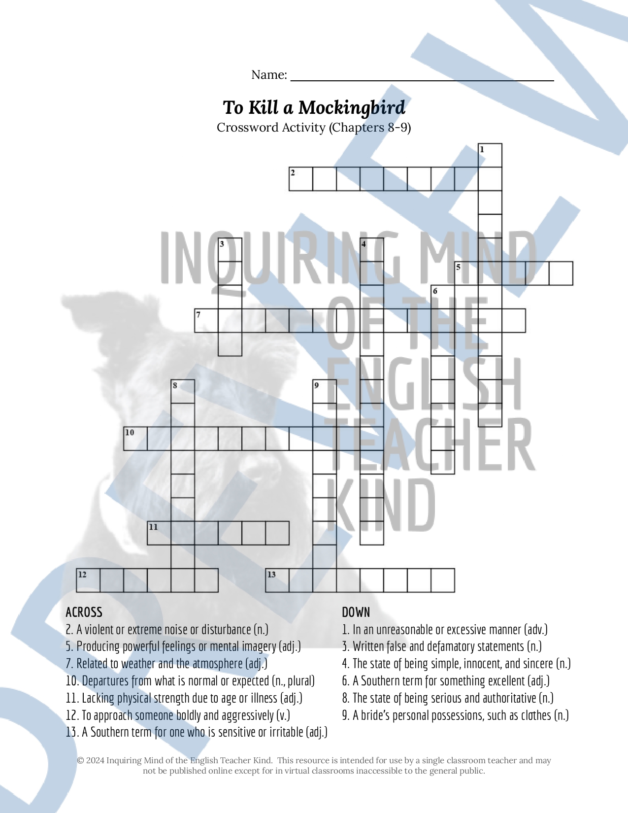 To Kill a Mockingbird Chapters 8-9 Quiz, Inference Worksheets, and ...