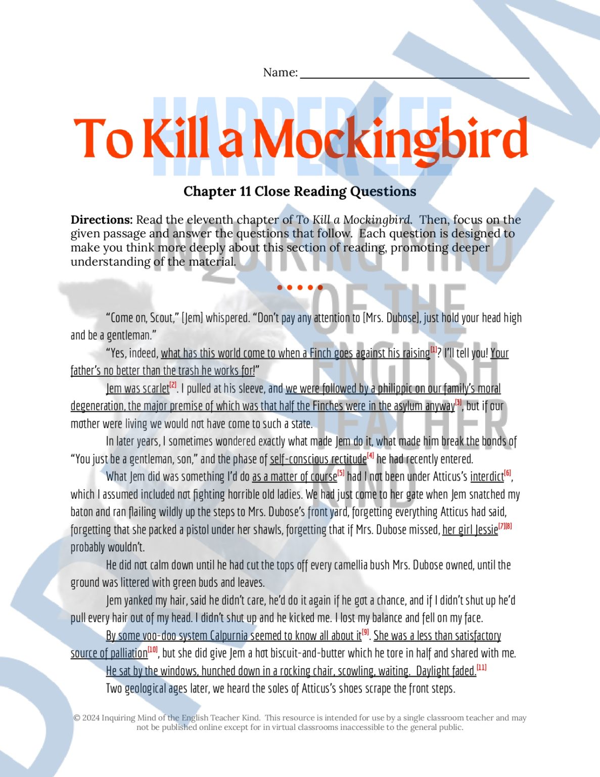 To Kill a Mockingbird Chapters 10-11 Quizzes, Inference Worksheets, and ...