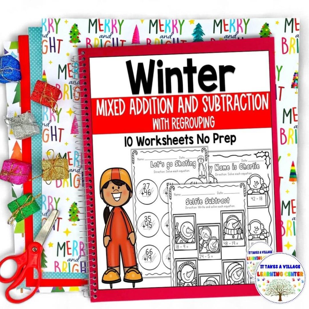 Christmas Mixed Addition & Subtraction with Regrouping, Winter Math ...