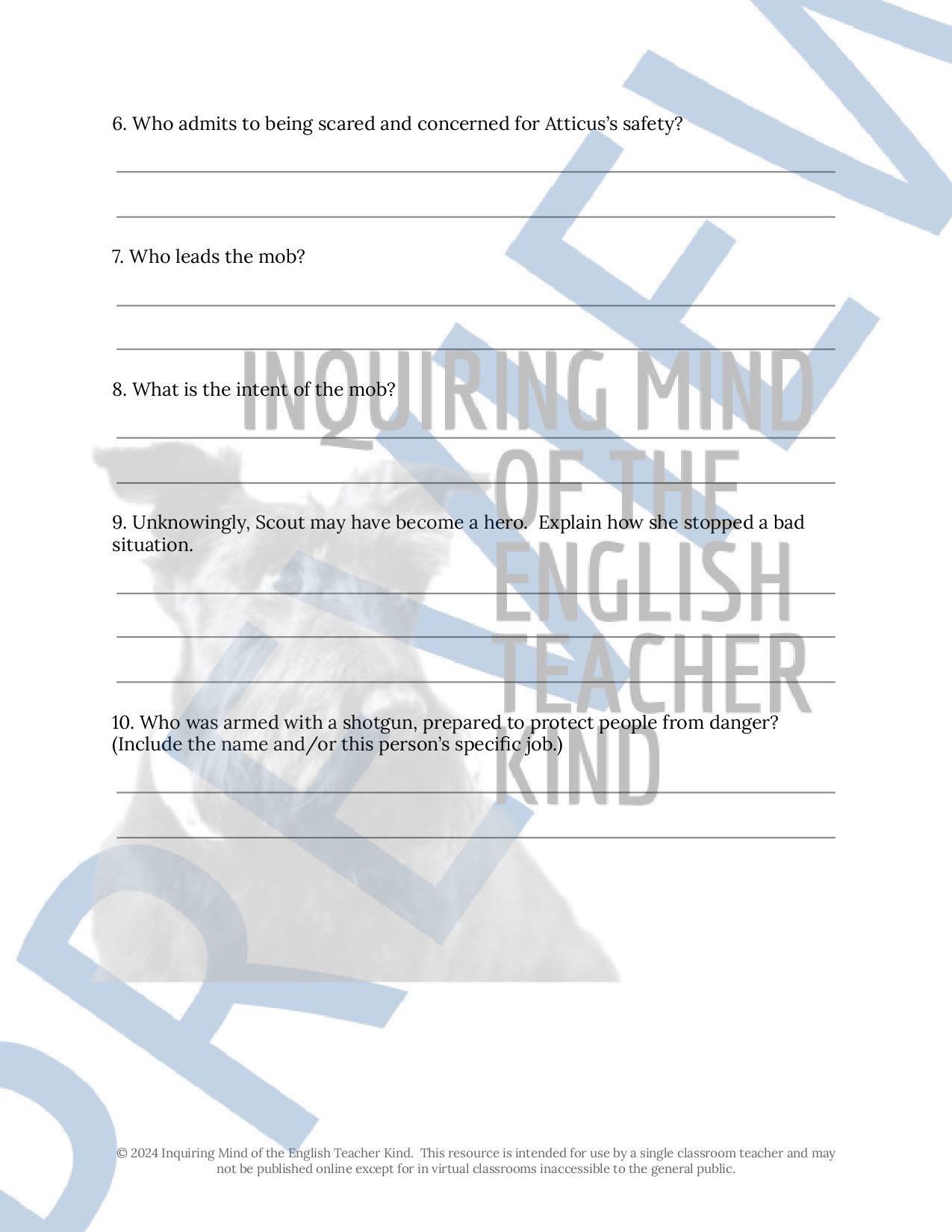 To Kill a Mockingbird Chapters 14-15 Quizzes, Inference Worksheets, and ...