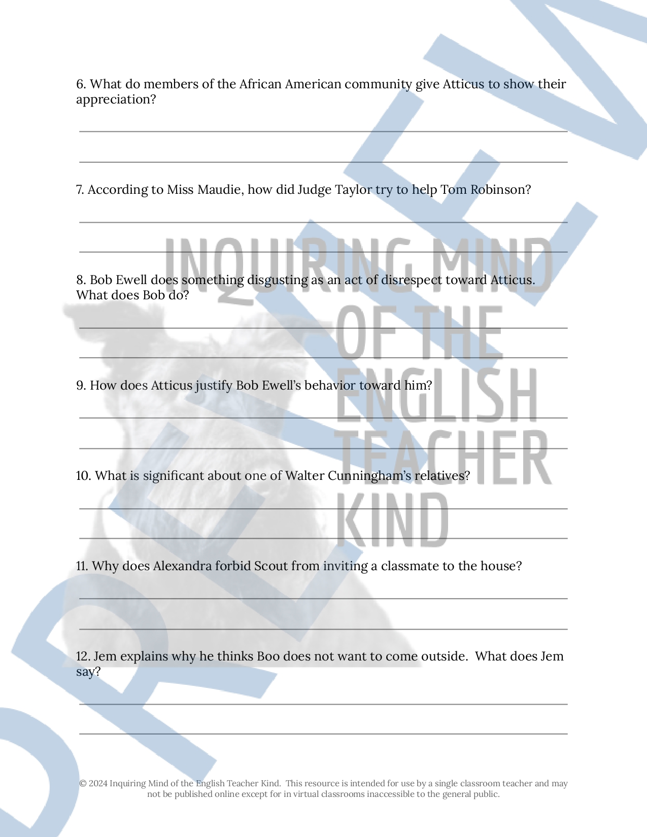 To Kill a Mockingbird Chapters 21-23 Quizzes, Inference Worksheets, and ...