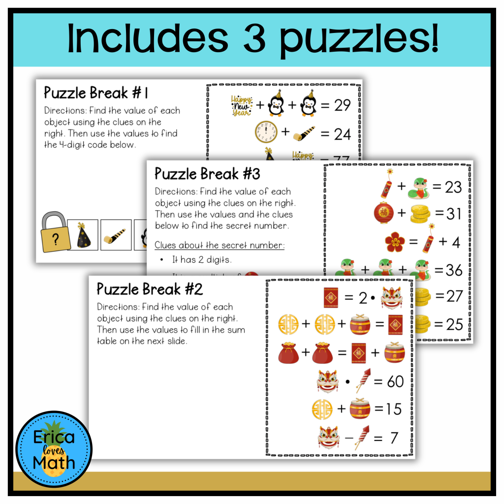 Math Logic Puzzle Activity for New Year & Lunar New Year Brain Break ...