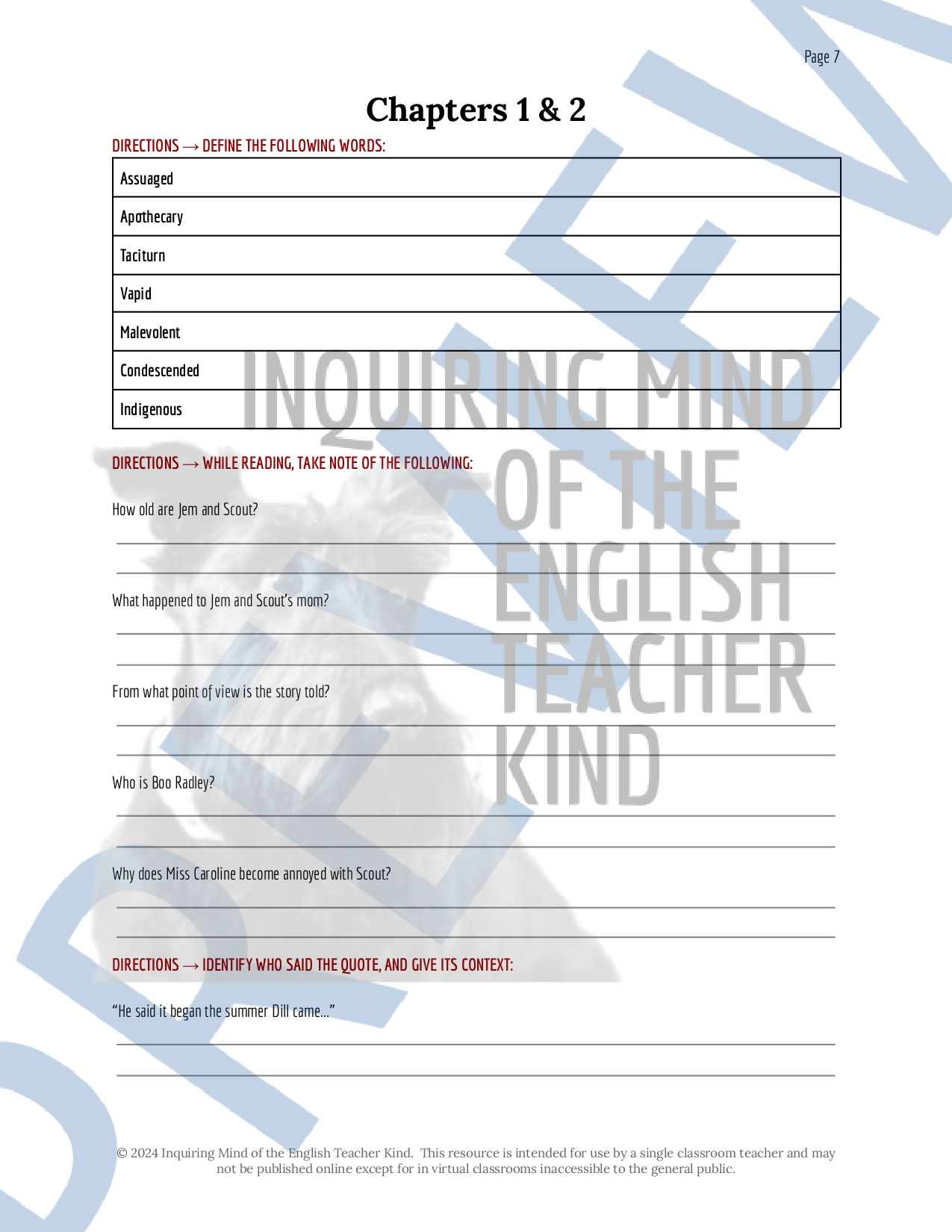 To Kill a Mockingbird Novel Study Guide with Answer Key for High School ...