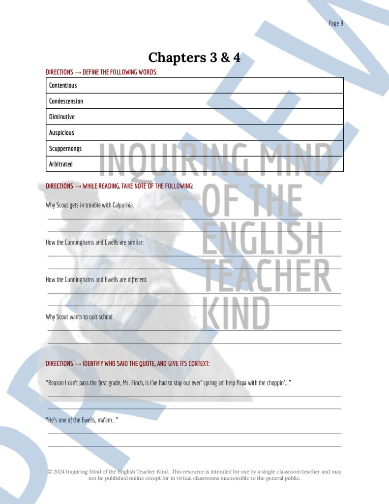 To Kill a Mockingbird Novel Study Guide with Answer Key for High School ...