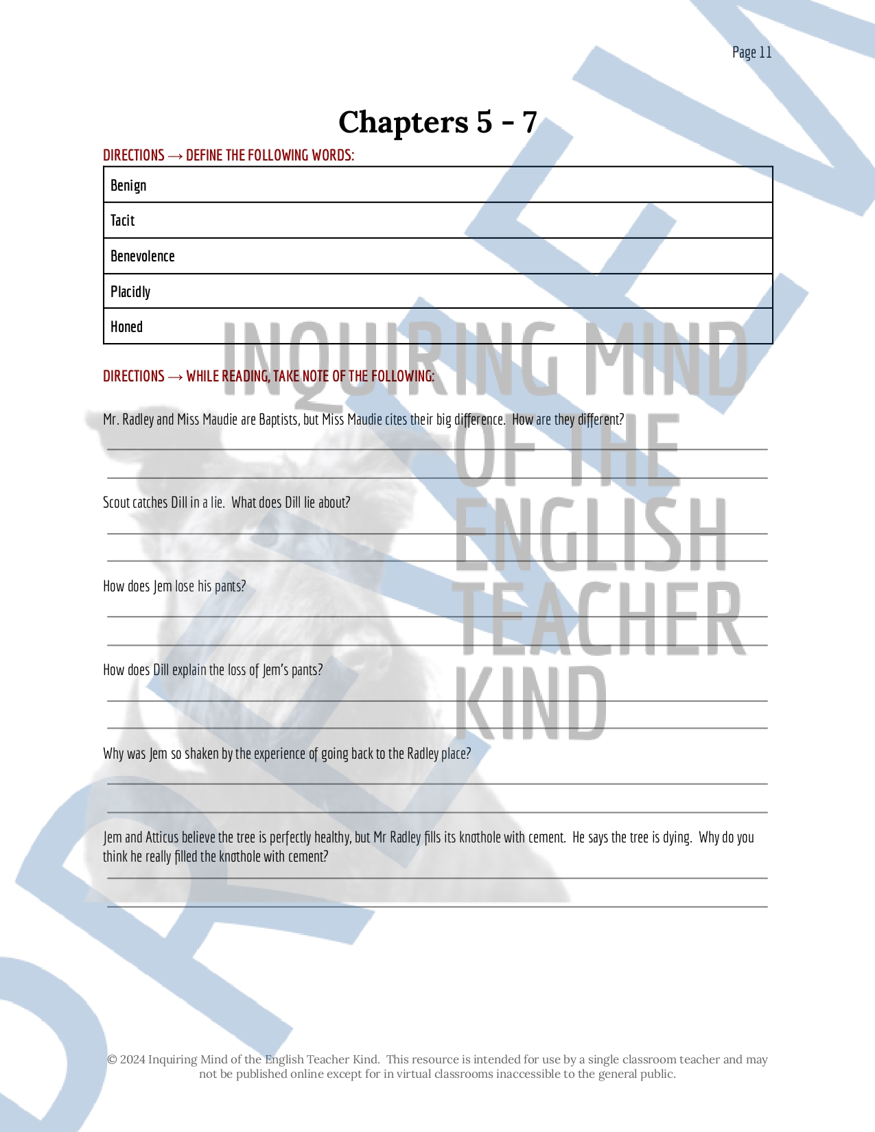 To Kill a Mockingbird Novel Study Guide with Answer Key for High School ...