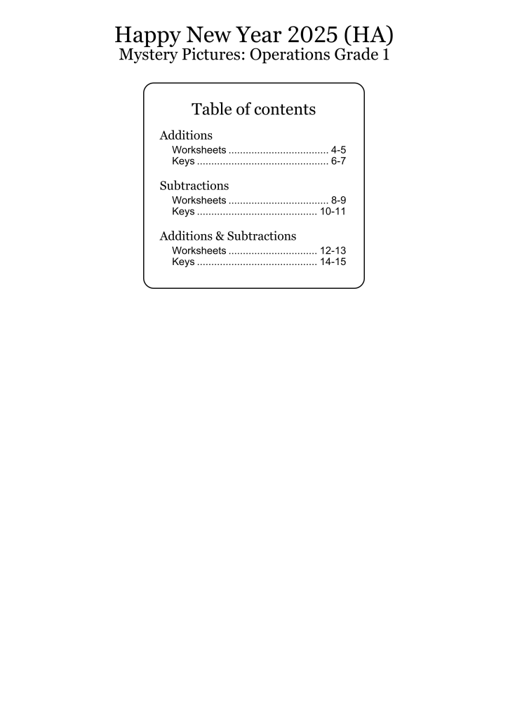 Happy New Year 2025 Activity Math Mystery Picture Grade 1 Additions ...