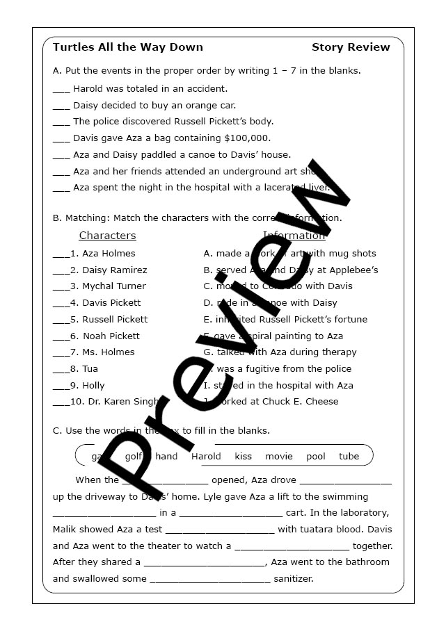 John Green "Turtles All the Way Down" worksheets - Made By Teachers