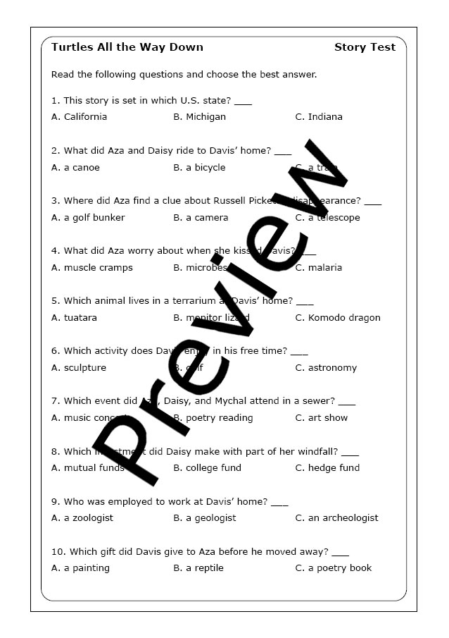 John Green "Turtles All the Way Down" worksheets - Made By Teachers
