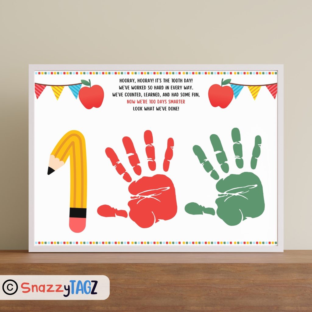 100 Days of School Handprint Art Poem, 100 Days Preschool Craft, 100 ...