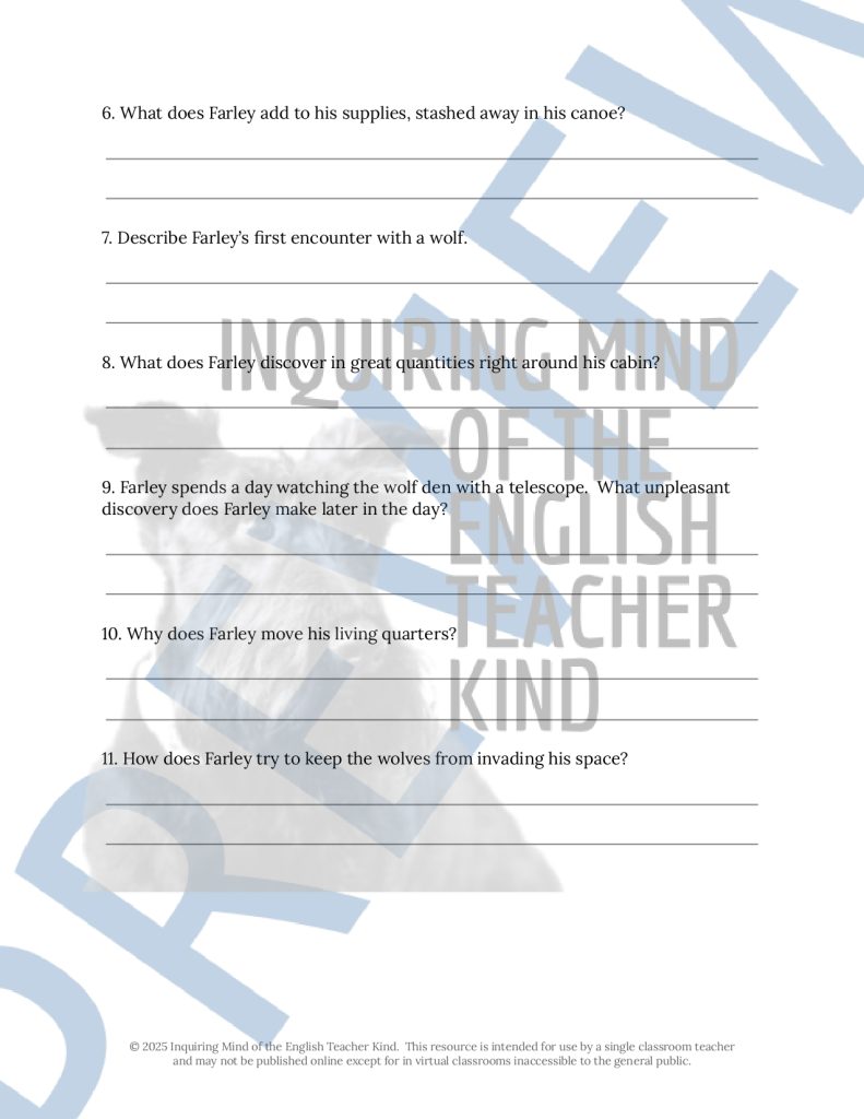 Never Cry Wolf by Farley Mowat Chapters 1 through 8 Quiz and Answer Key ...