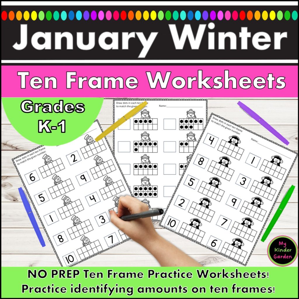 January Winter Ten-Frame Worksheets | Numbers 1-10 Counting and Writing ...
