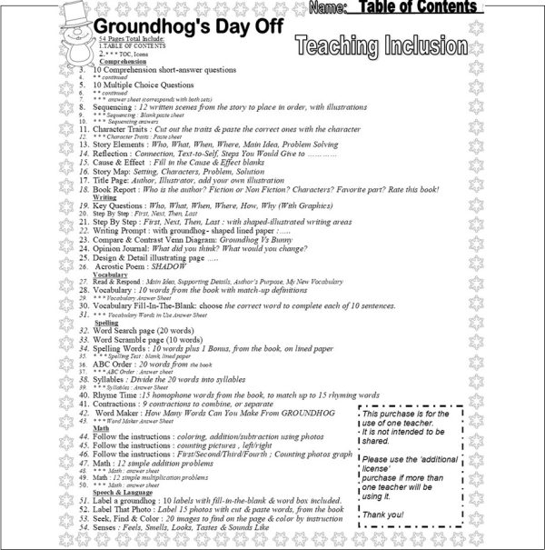 Groundhog’s Day Off Winter Read Aloud Book Companion Reading ...