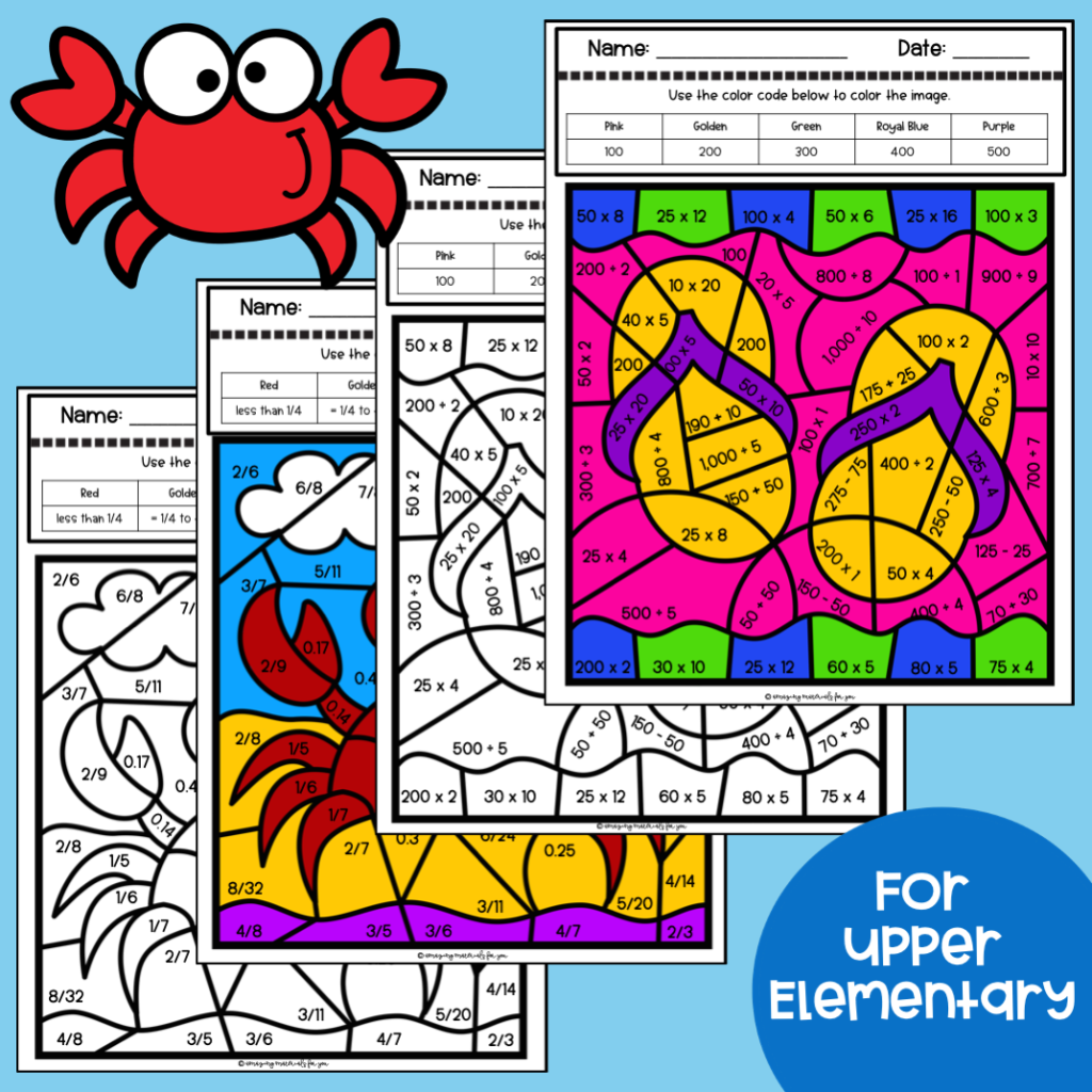 Summer Math Coloring Worksheets 5th Grade Color By Code Early Finishers ...