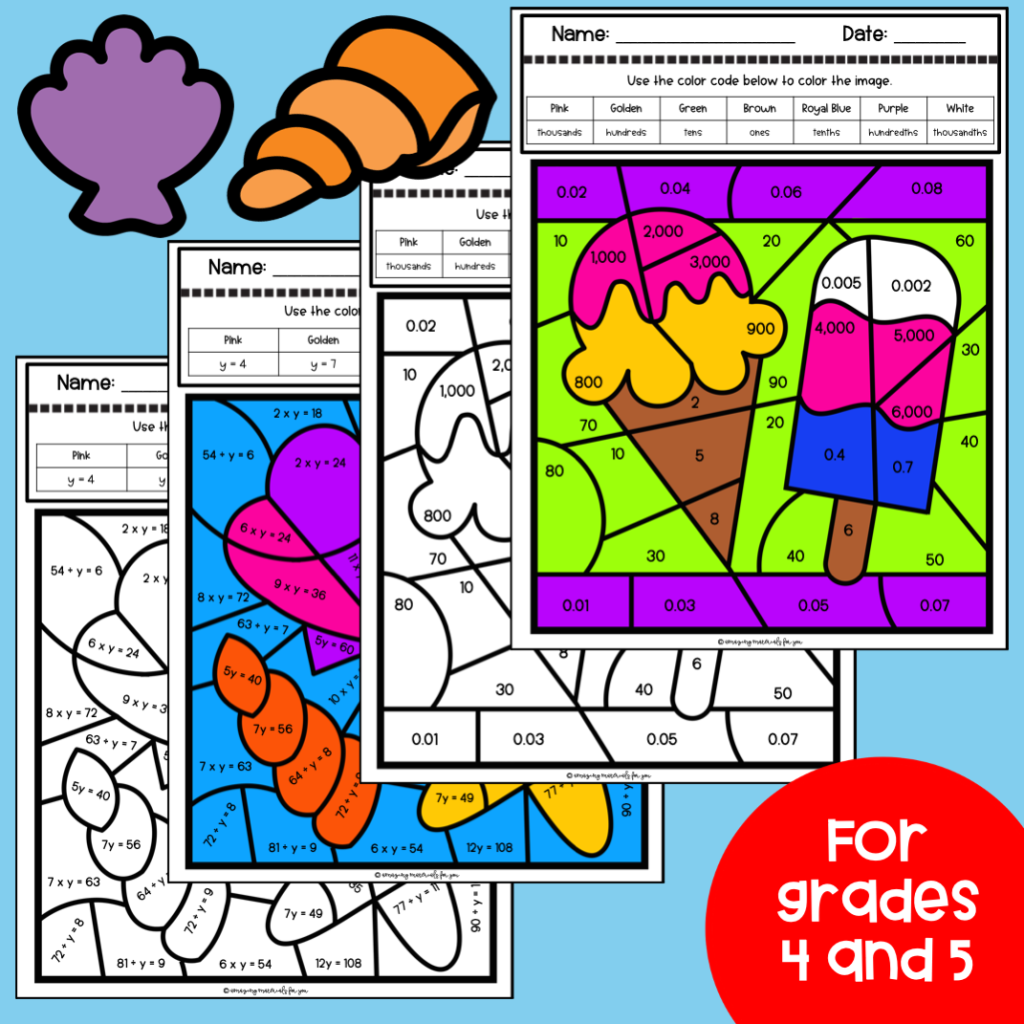 Summer Math Coloring Worksheets 5th Grade Color By Code Early Finishers ...