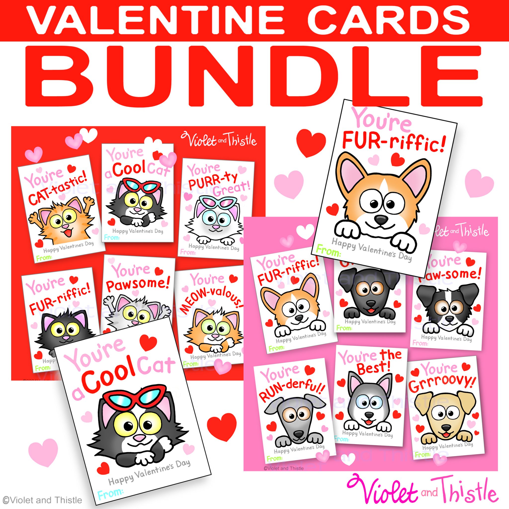 Valentine Day Cards Printable BUNDLE Teacher to Student Kids to ...