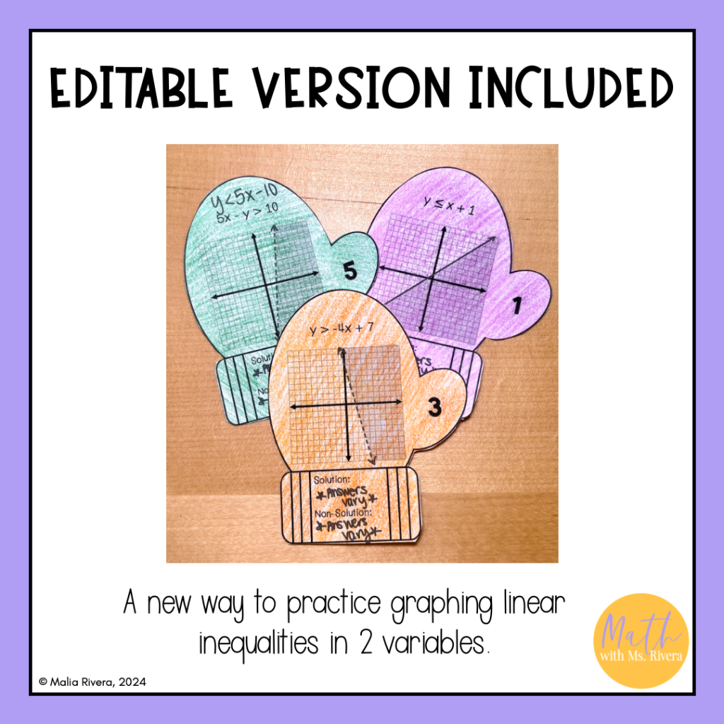 EDITABLE Graphing Linear Inequalities Mittens Winter Bulletin Board ...
