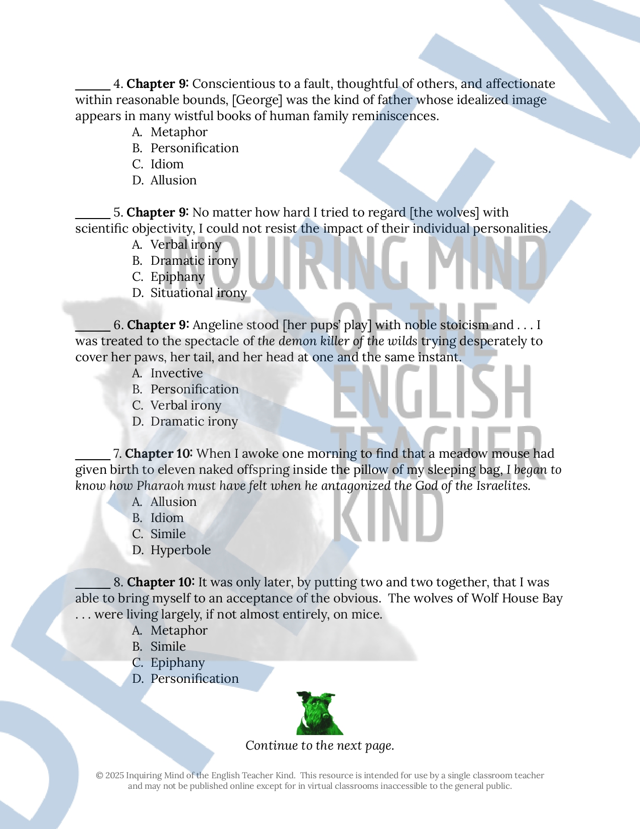 Never Cry Wolf by Farley Mowat Literary Device Worksheets and Answer ...