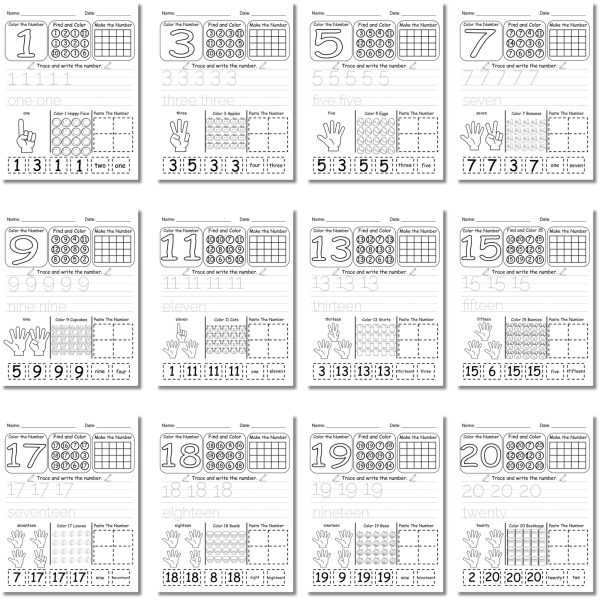 Number Recognition Worksheets, Numbers 1-20 Math Activities, Printable ...
