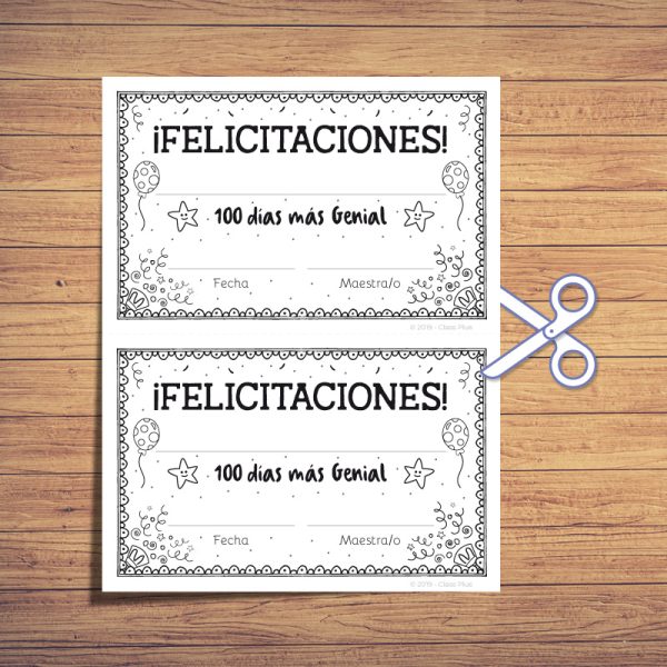 100 Días, Centésimo Día de Escuela: Certificado, Corona y Hojas de ...