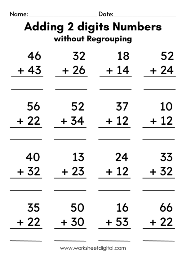 Adding 2 digit Numbers without Regrouping, 80 Double Digit Addition no ...