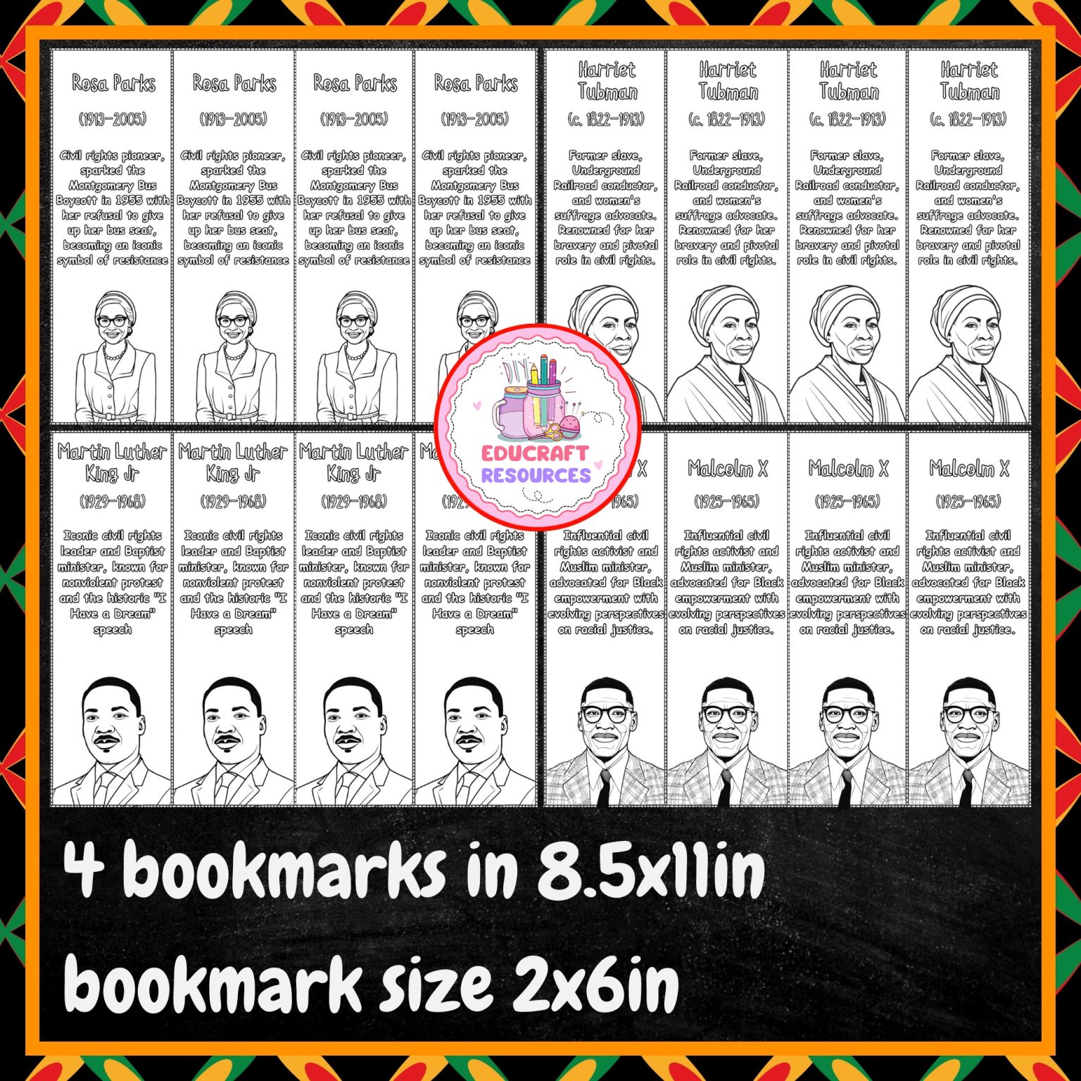 Black History month Heroes Coloring Bookmarks | Black History Digital ...