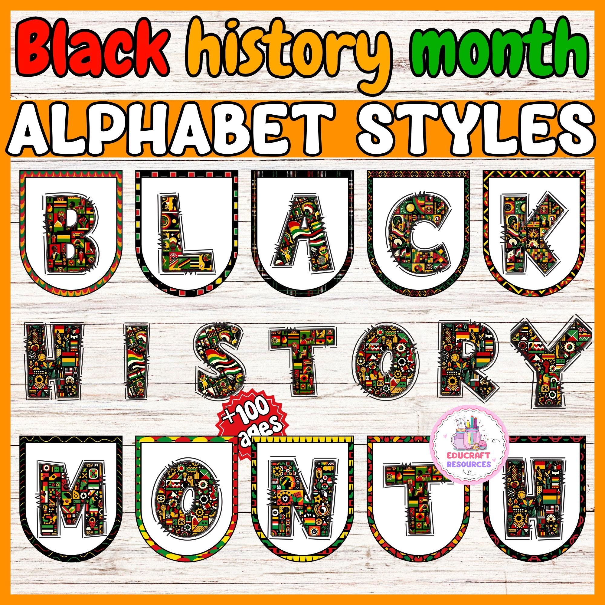Black History Month Bulletin Board Set Lettering styles | Classroom ...