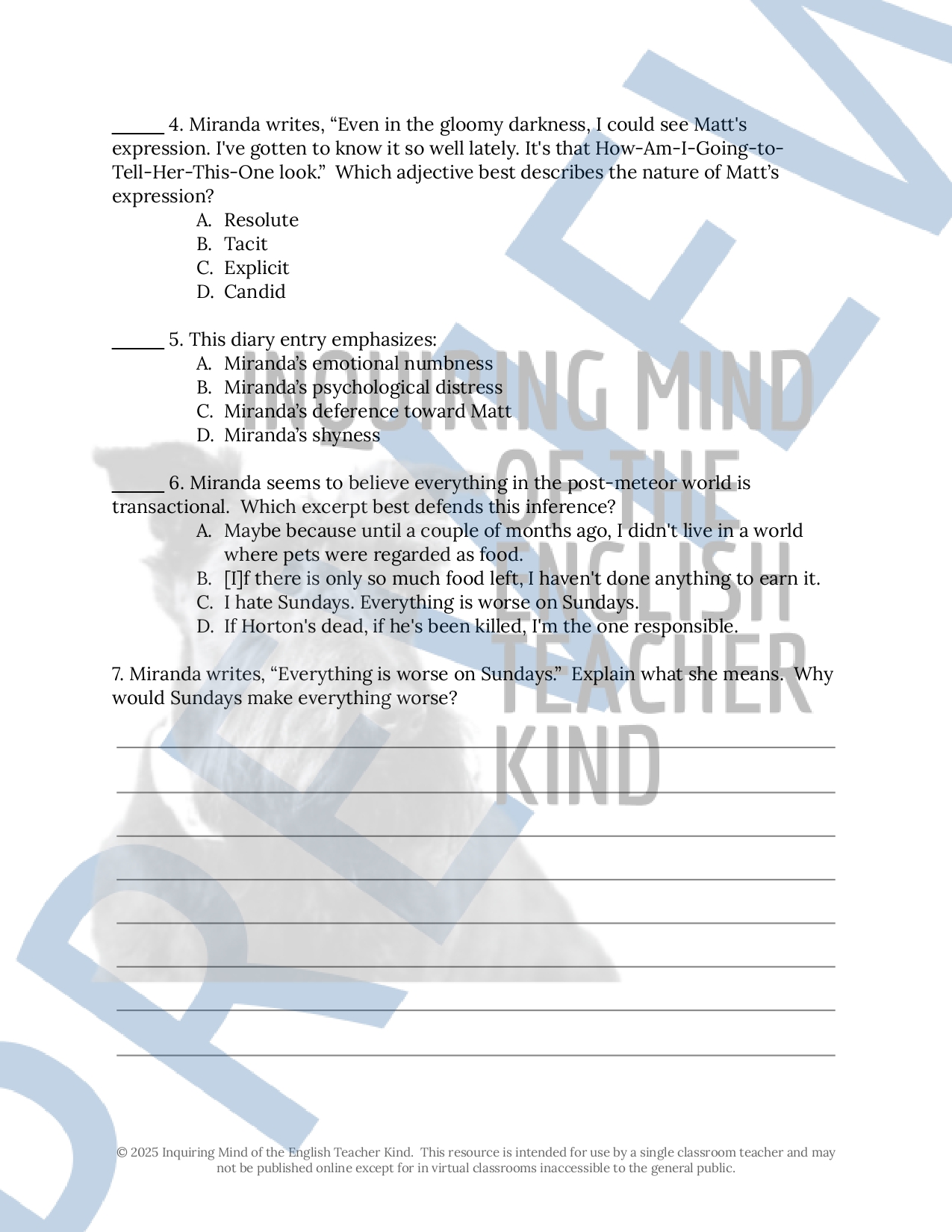 Life As We Knew It Chapters 8 through 10 Quizzes and Inference ...
