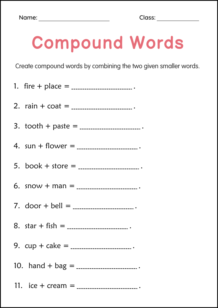 Printable Compound Words Grammar Worksheets and Activities for Grade 1 ...