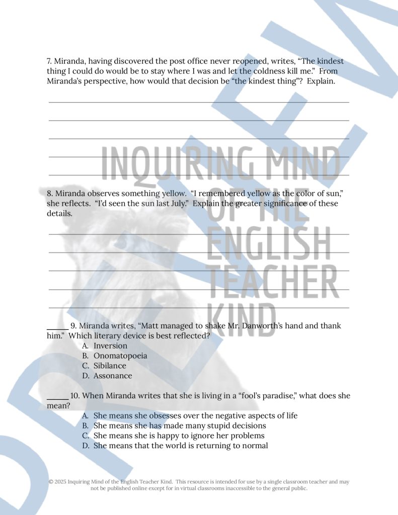 Life As We Knew It Chapters 18 through 21 Quizzes and Inference ...