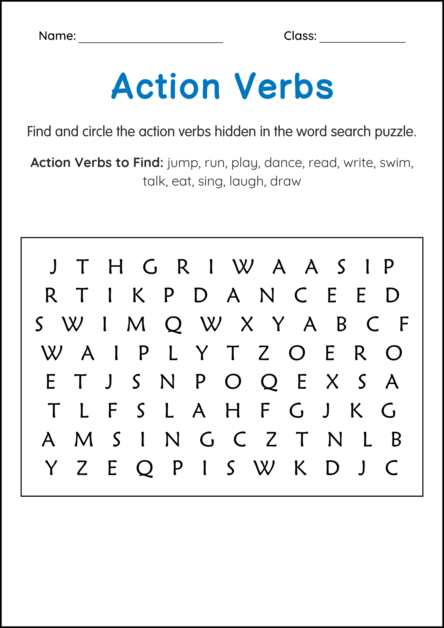 Printable Sentences Action Verbs Grammar Activity Worksheets for Grade ...