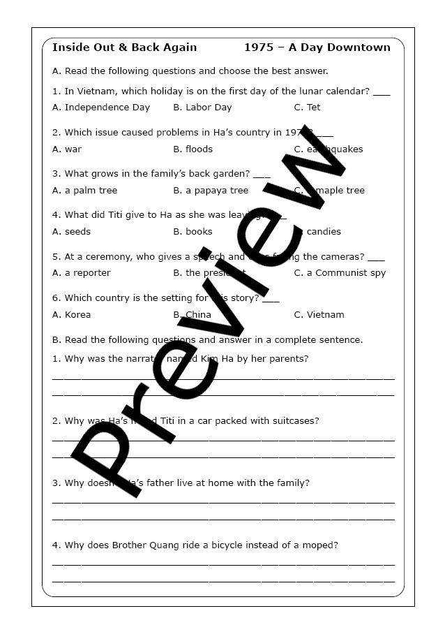 Thanhha Lai "Inside Out & Back Again" worksheets | Made By Teachers
