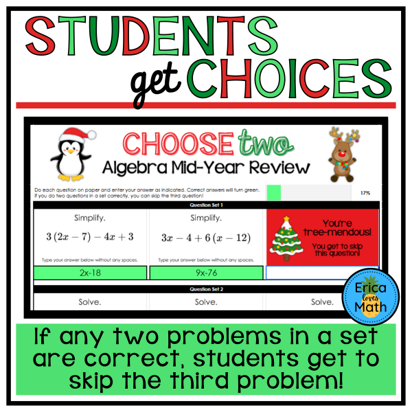 Algebra Review Digital Christmas Activity | Choose Two | Made By Teachers