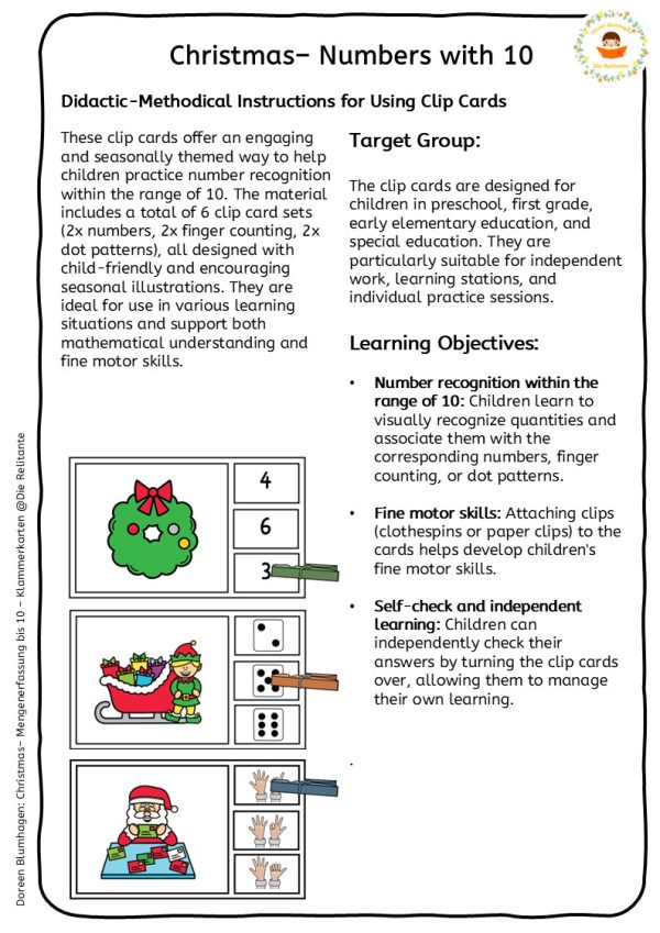 Christmas: Clip Cards - Counting within 10 - Number Recognition | Made ...