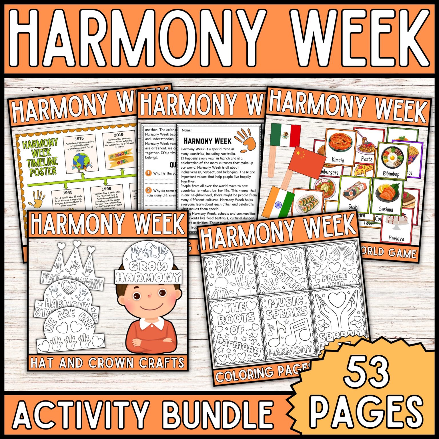 Harmony Week Activity, Coloring Pages, and Crafts Bundle | Made By Teachers