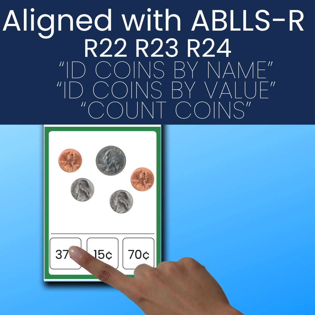 Coin ID & Coin Counting Money Pictures or Task Cards Aligned w ABLLS ...