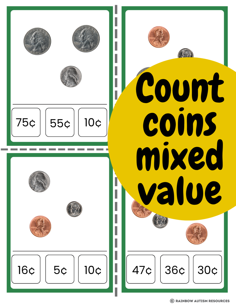 Coin ID & Coin Counting Money Pictures or Task Cards Aligned w ABLLS ...