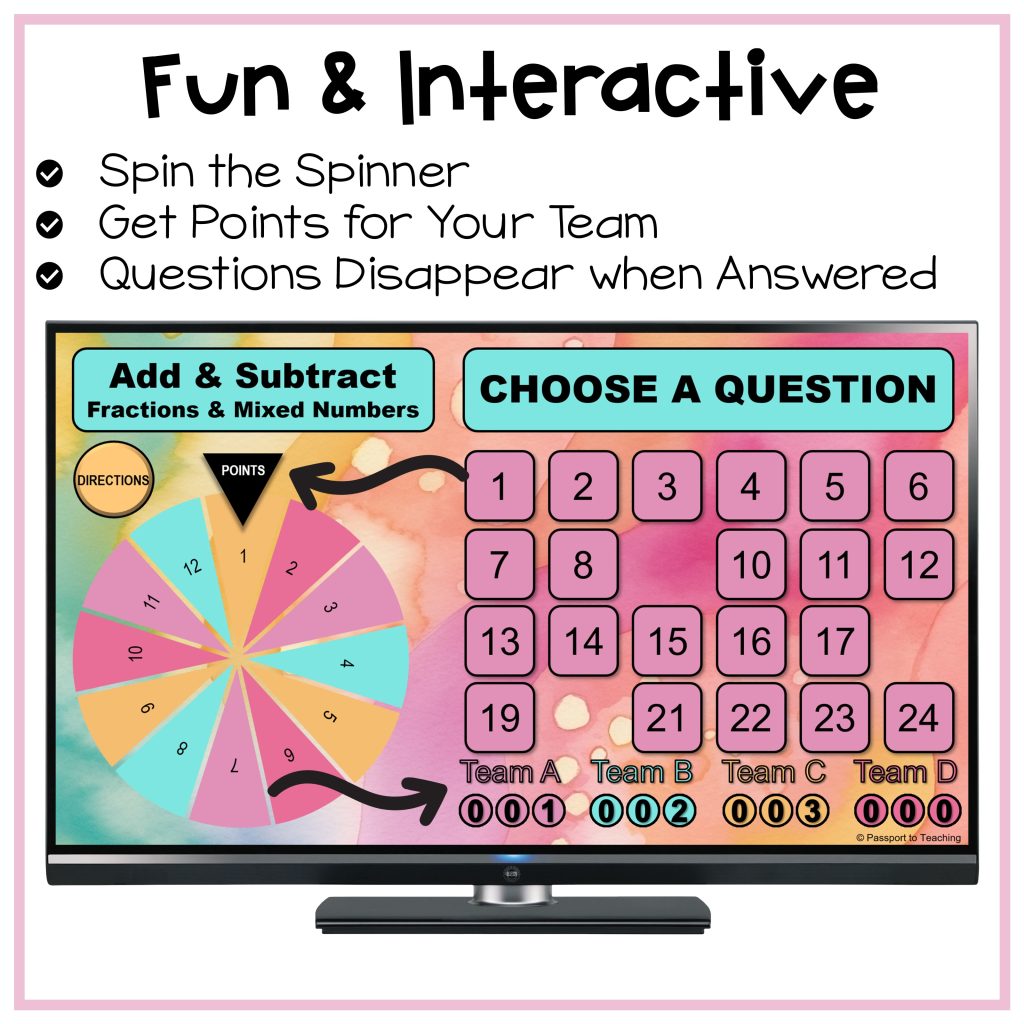 Adding and Subtracting Fractions & Mixed Numbers Digital Activity Game ...
