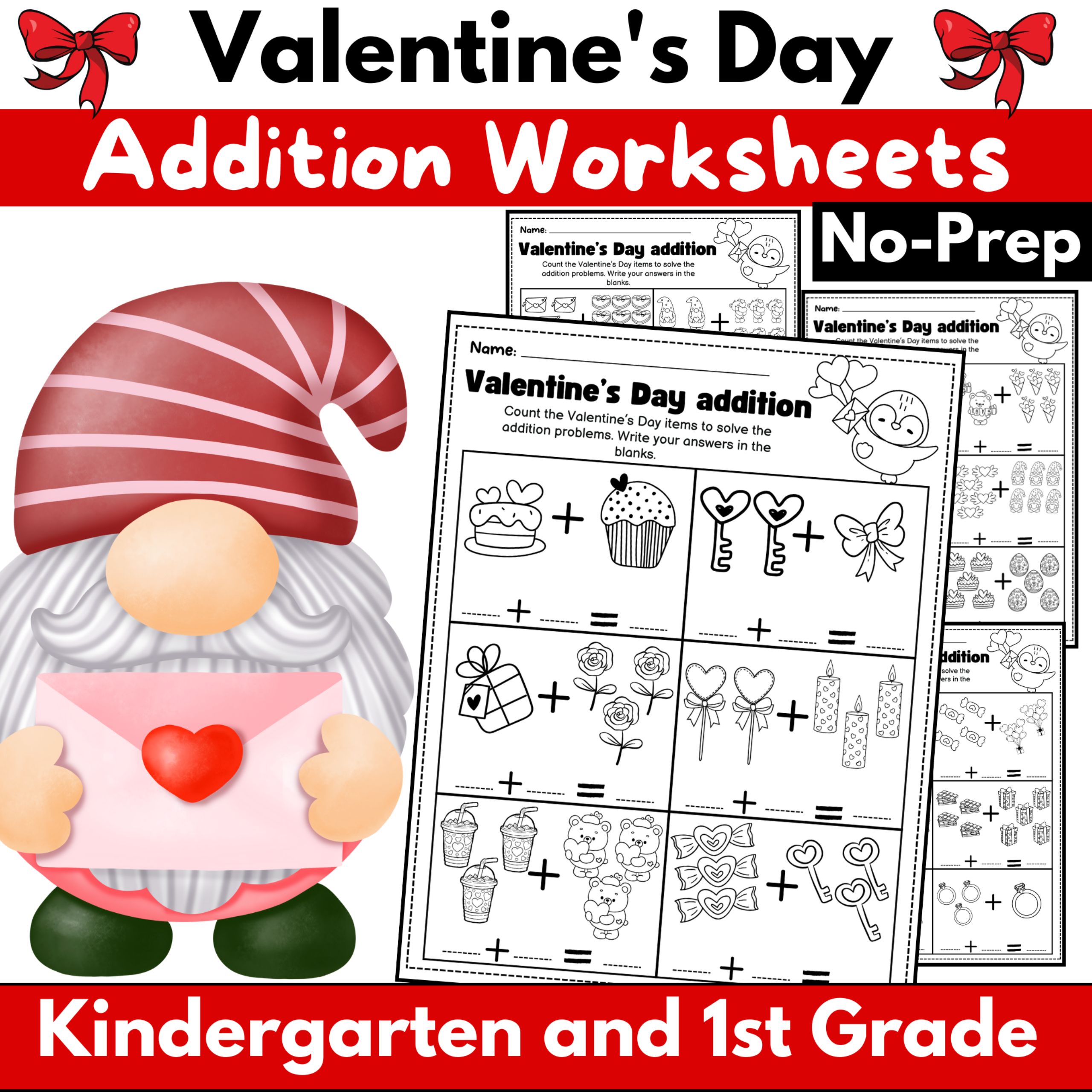 Valentine’s Day Color by Addition | No Prep Math Worksheets for ...