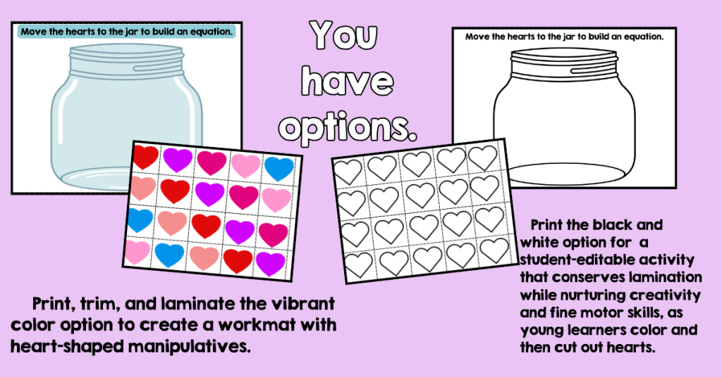 Hearts and Jar Addition Math Center | Made By Teachers