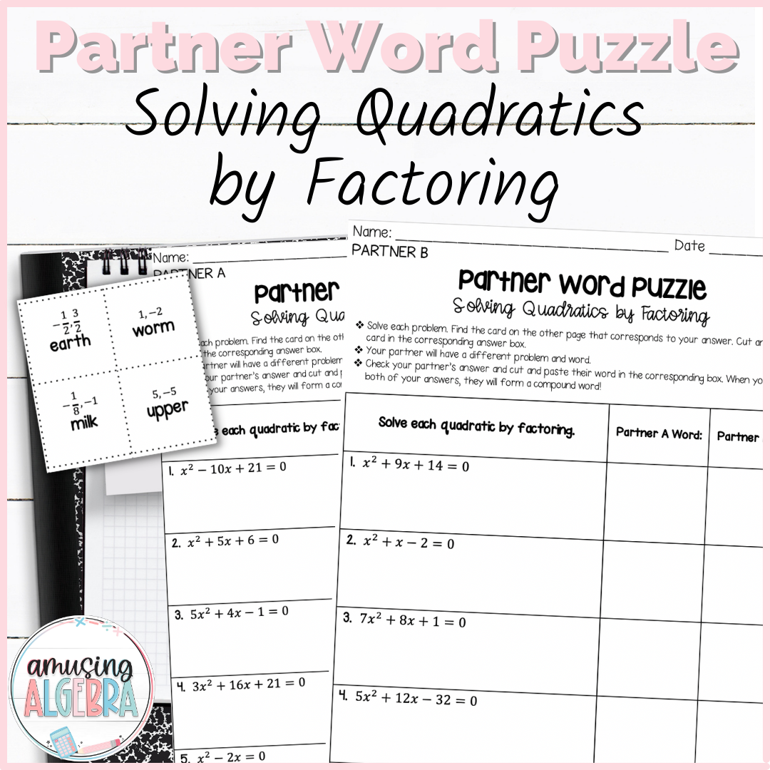 Solving Quadratics Using Quadratic Formula Partner Mystery Word Puzzle ...